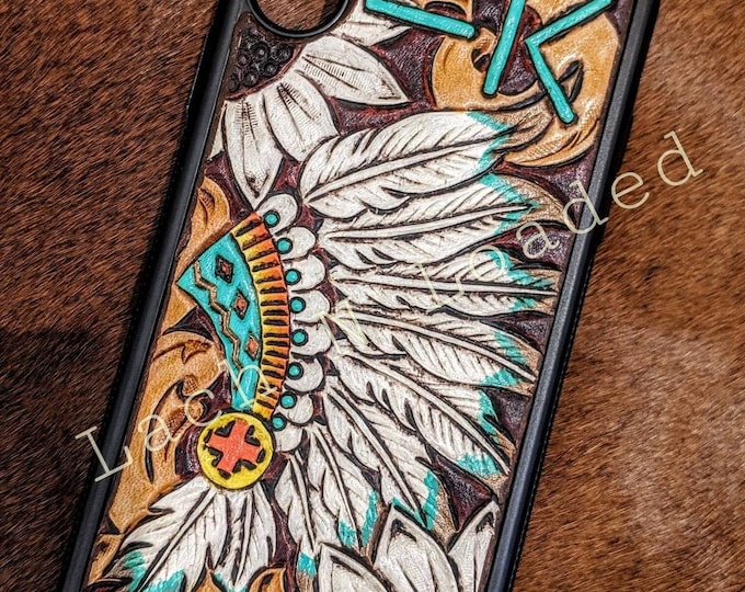 Custom Tooled Leather Native American Headdress Phone Case - Etsy