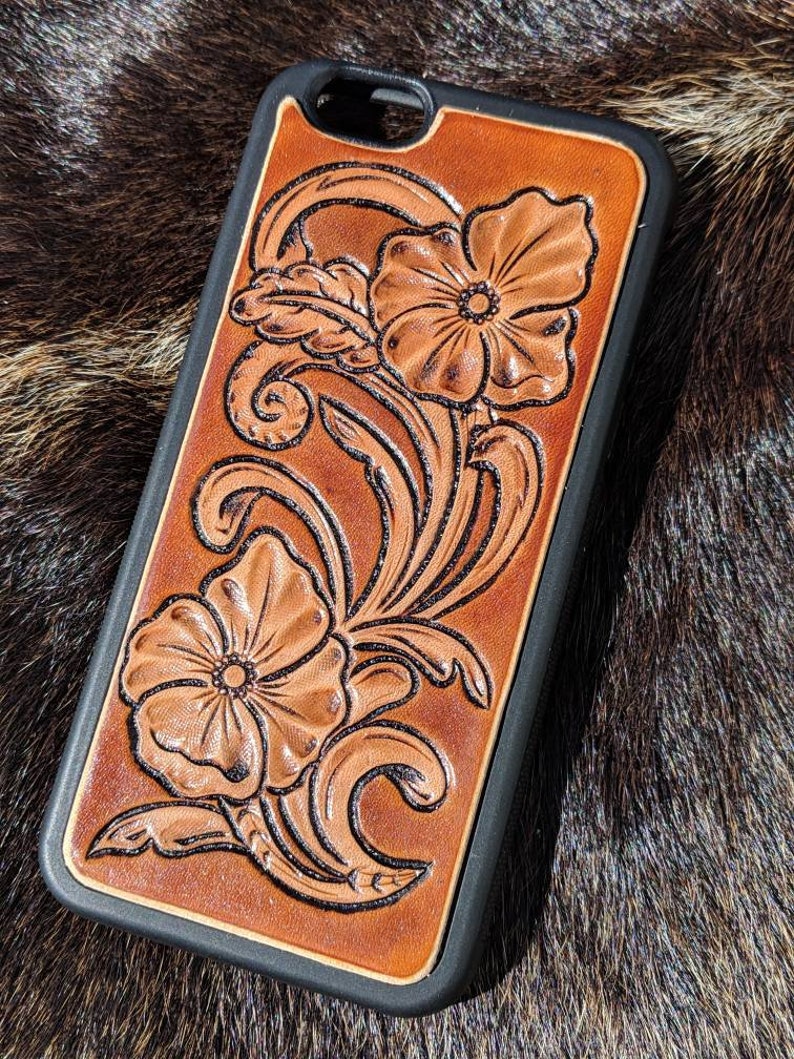 Custom Tooled Leather Floral Phone Case - Etsy