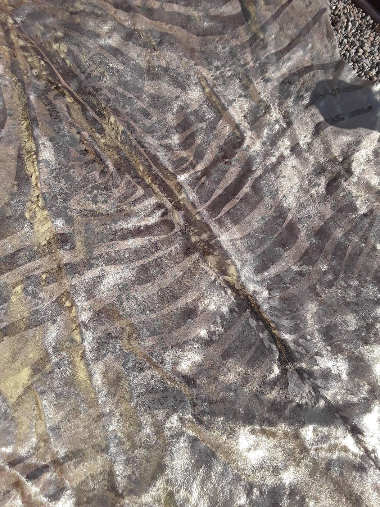 Huge Extra Large Zebra Print Gold Acid Wash Cowhide Rug