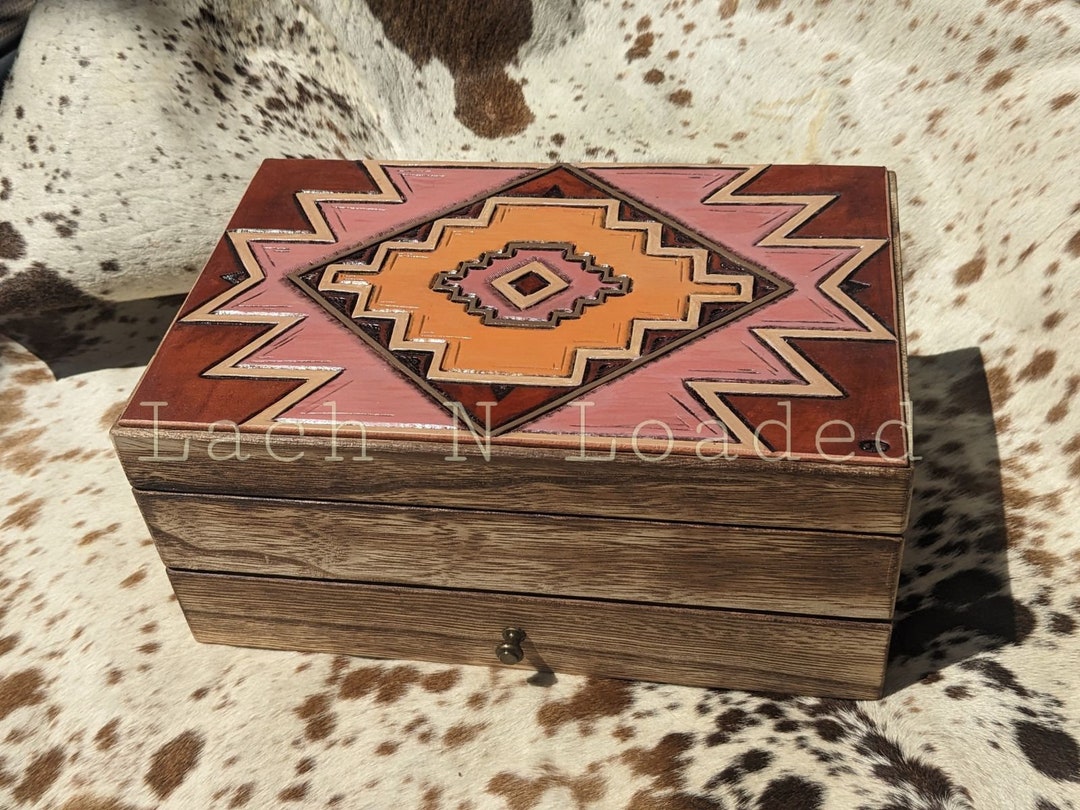 Southwest Tooled Leather and Wood Jewelry Box - Etsy