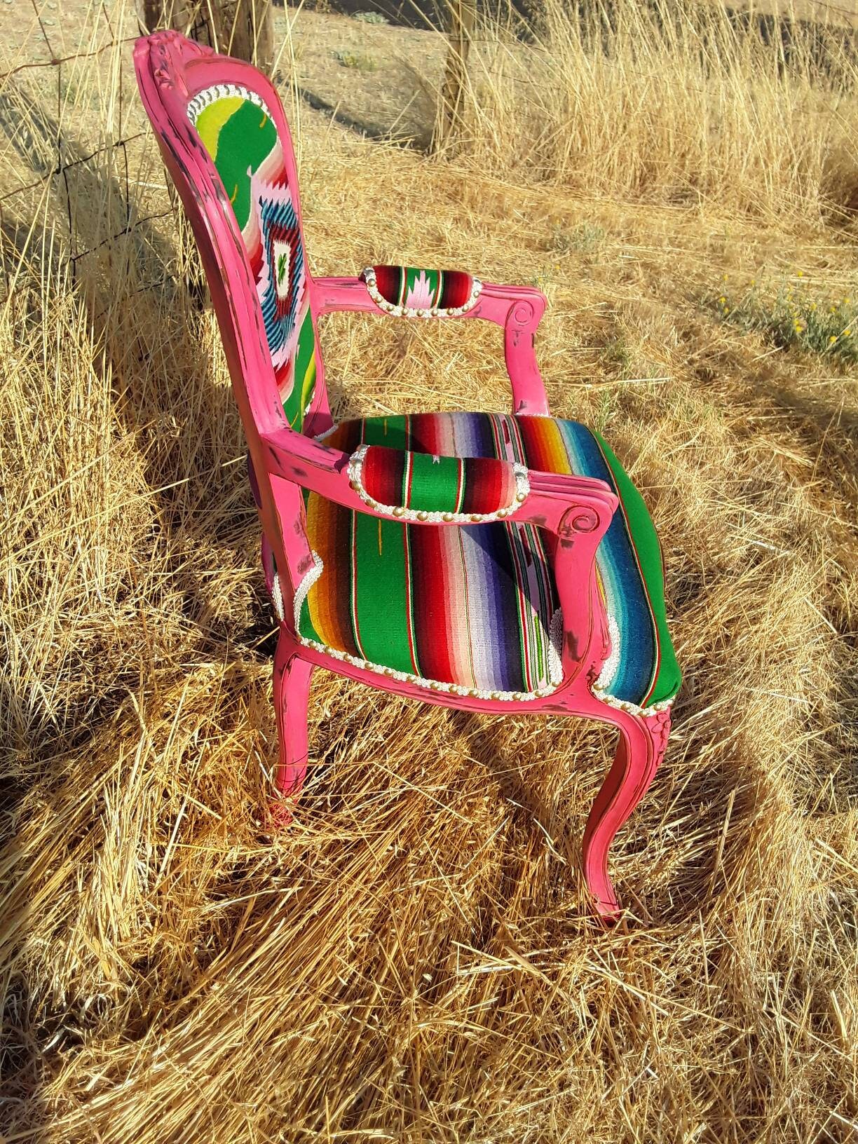 Custom Pink and Green Serape Victorian Chair