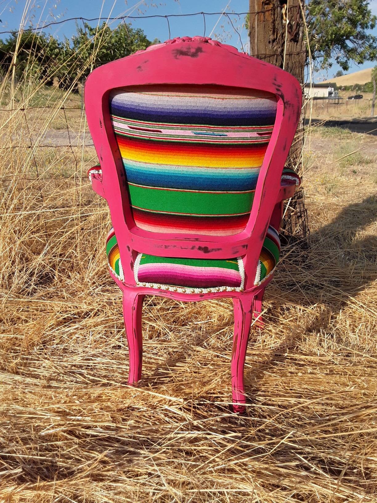 Custom Pink and Green Serape Victorian Chair