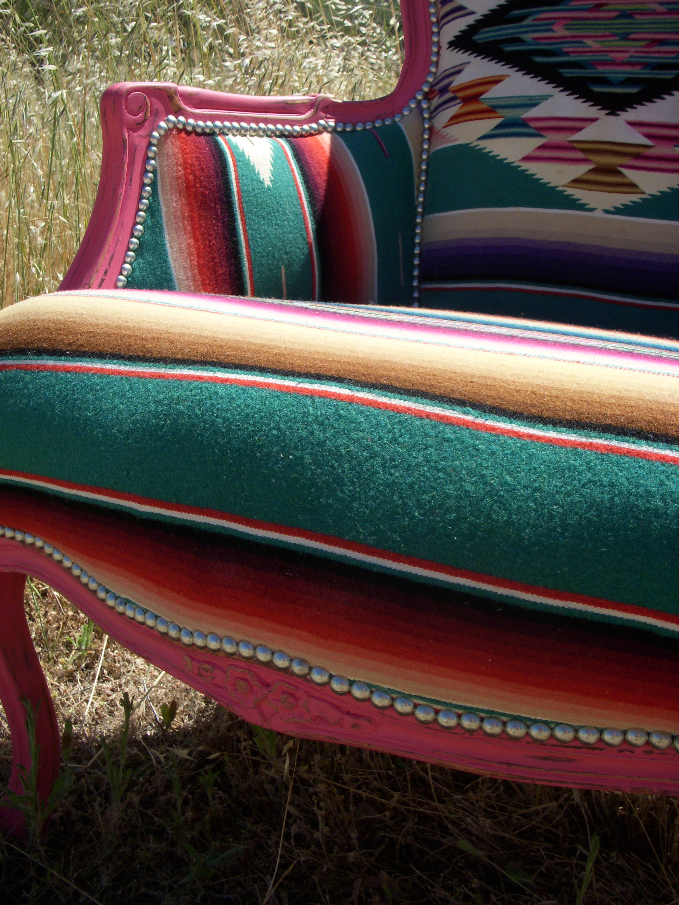 Made to order** Pink & Turquoise Cowhide and Serape Chair