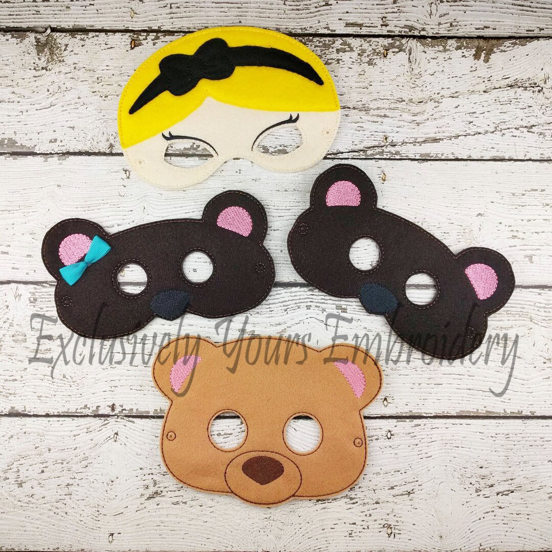 4 Piece Goldilocks and the Three Bears Children's Felt Mask Set- Adult ...