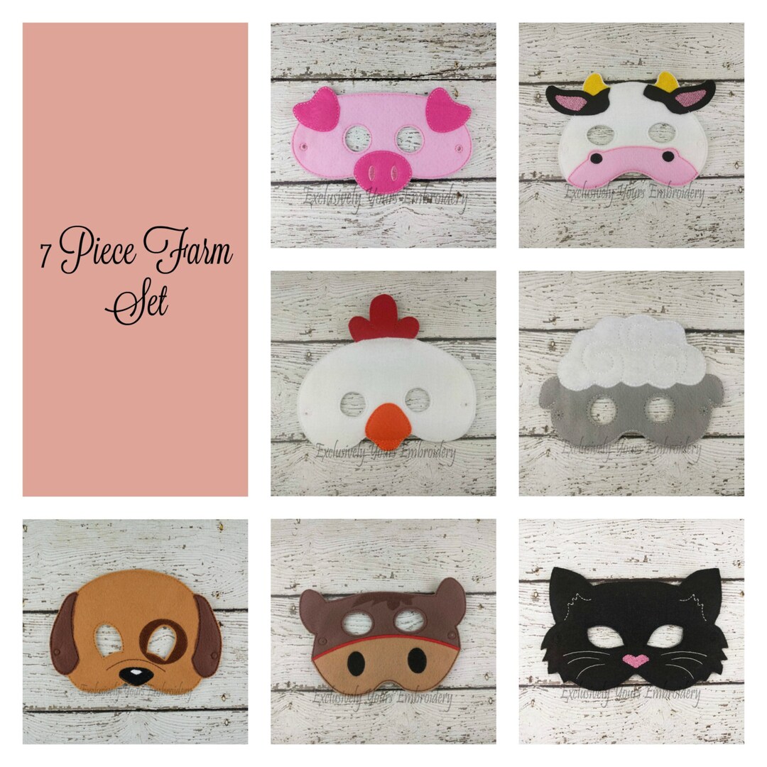 7 Piece Farm Animal Childrens Felt Mask Set - Costume - Theater - Dress ...