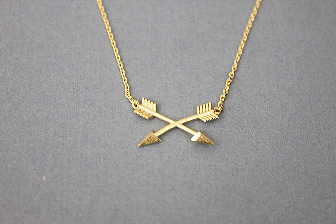 Tiny Crossed Arrows Necklace Gold Arrows Necklace Dainty Necklace ...