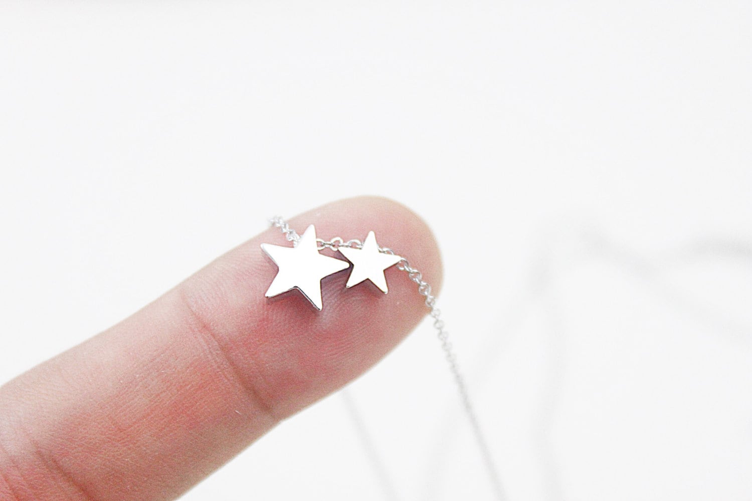 Tiny Silver Two Star Charm Necklace . Simple and Modern | Etsy