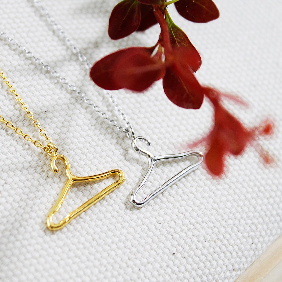 Gold and Silver Tiny Hanger Charm Necklace. Simple and Modern | Etsy