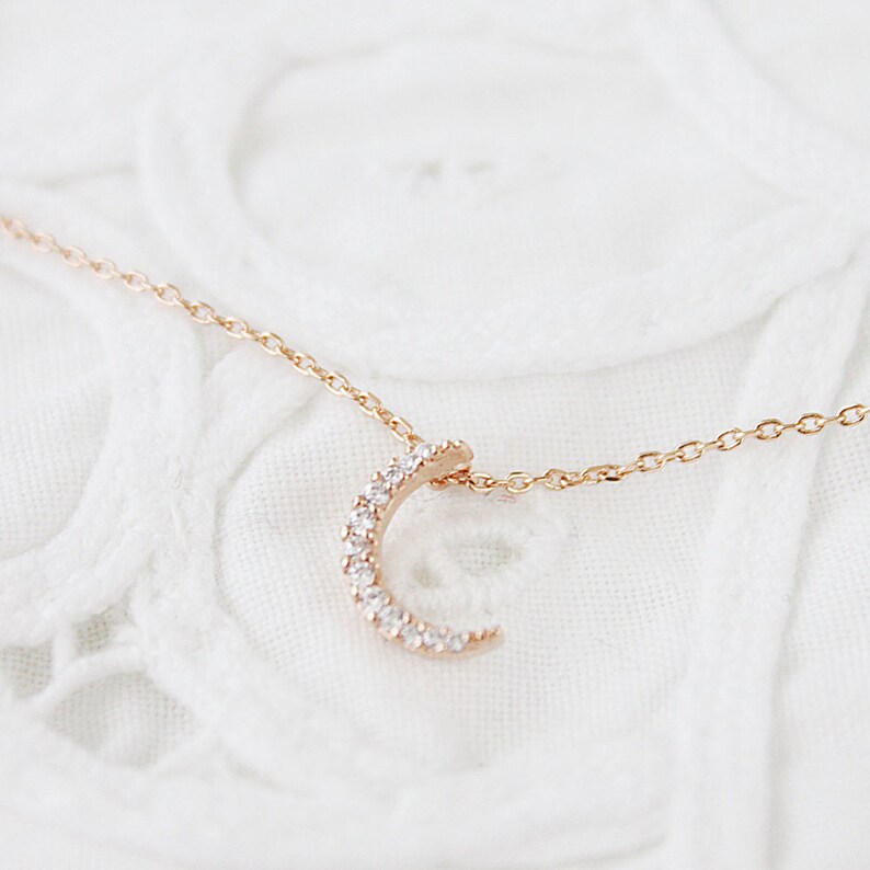 Crescent Moon Necklace in Rose Gold Moon Necklace Wedding | Etsy