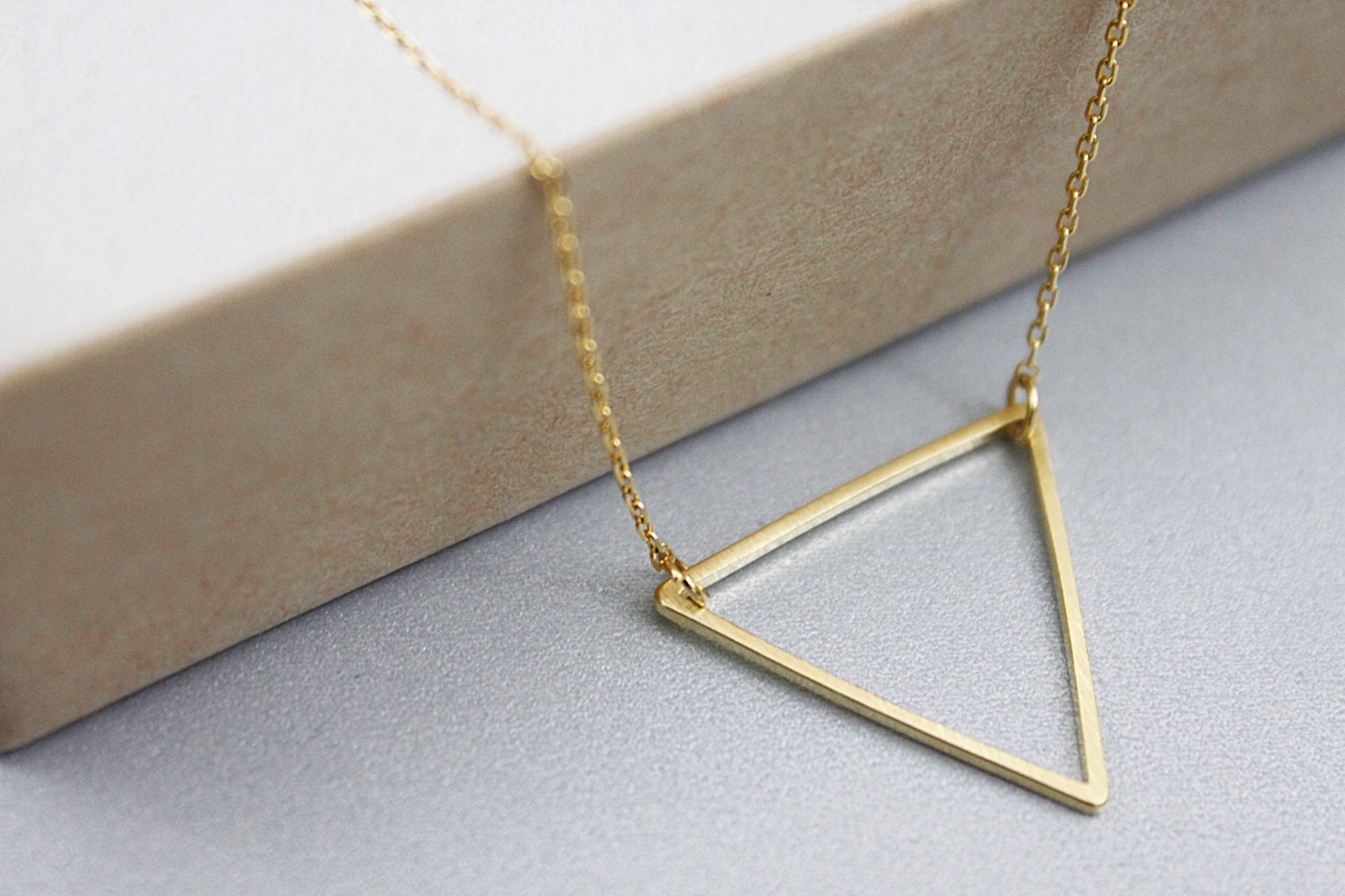Triangle Charm Necklace . Dainty Triangle Necklace . Gold | Etsy