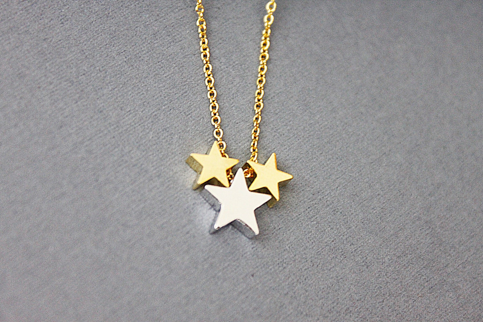 Tiny Two Gold and Silver Star Necklace . Dainty and Delicate - Etsy
