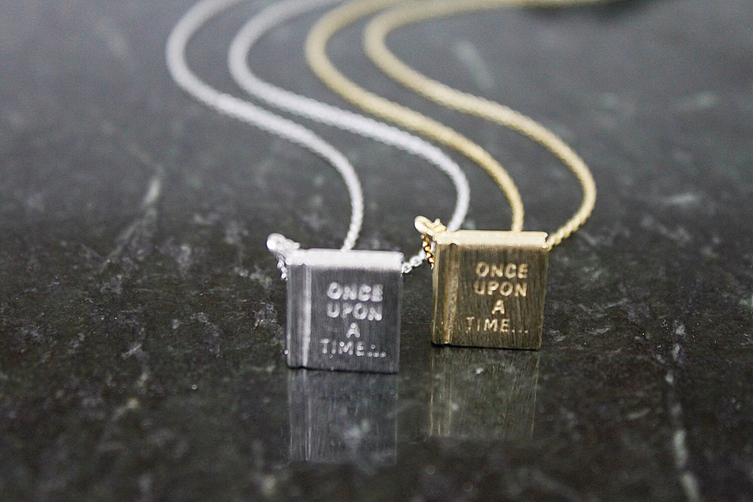 Gold Book With Once Upon a Time Initial Pendant Necklace. | Etsy