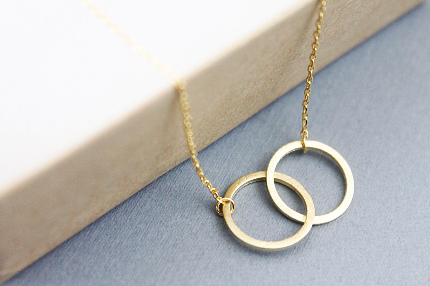 Gold Double Ring Pendant Necklace Circle Necklace Simple and | Etsy