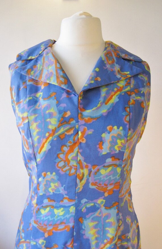 Vintage 1970s long blue & multi-coloured abstract pat… - Gem