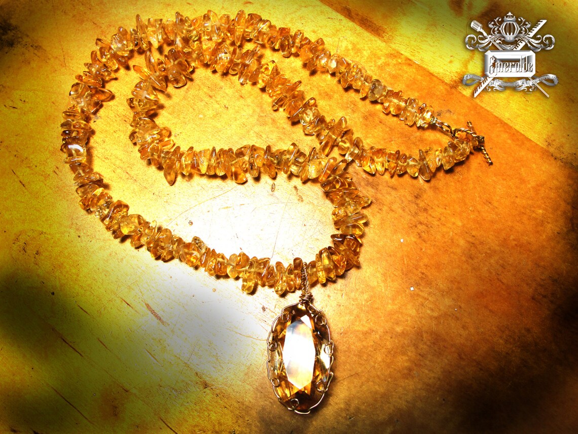Amber Colored CITRINE Chunk Necklace With HUGE 30mm Citrine Pendant ...