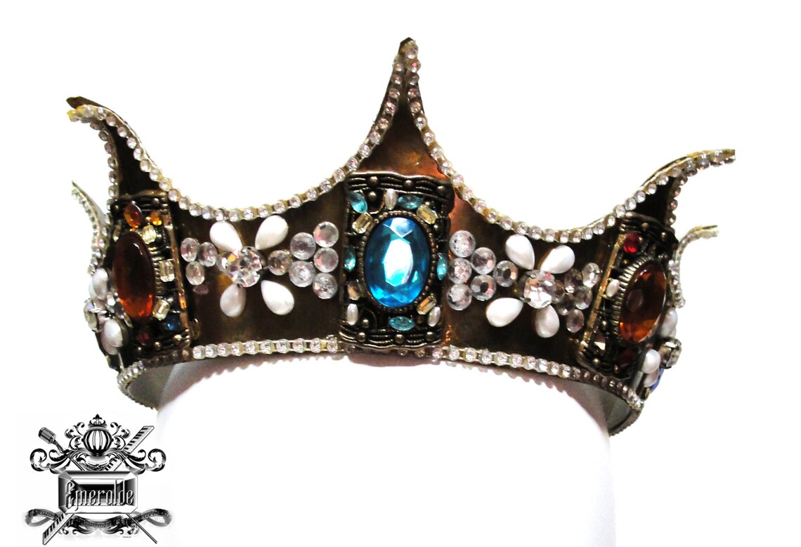 Medieval Crown With Jewels, Pearls and Rhinestones. Hammered Brass ...