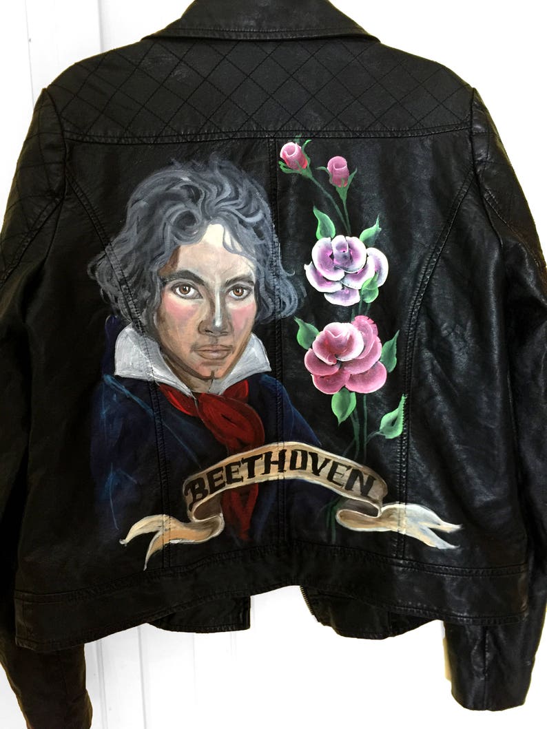 Hand Painted Vegan Leather Moto Jacket - Beethoven - Classical Music ...
