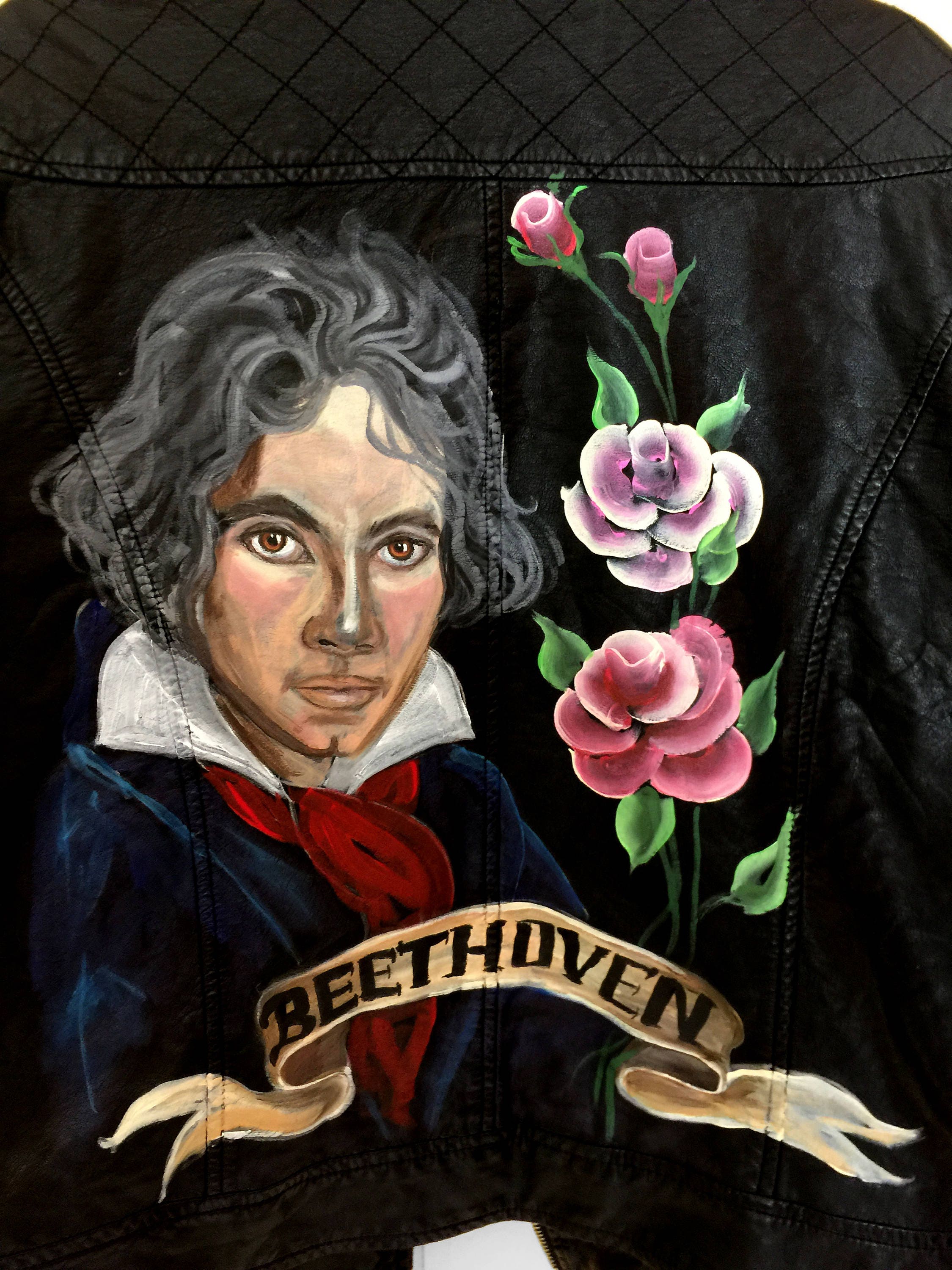 Hand Painted Vegan Leather Moto Jacket - Beethoven - Classical Music ...