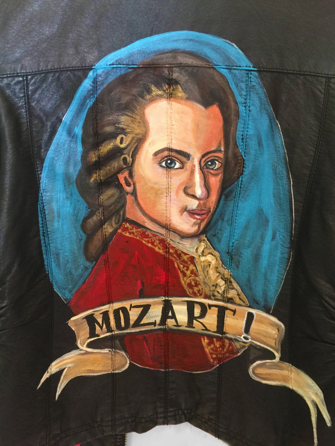 SOLD Hand Painted Vegan Leather Moto Jacket - Mozart - Classical Music ...