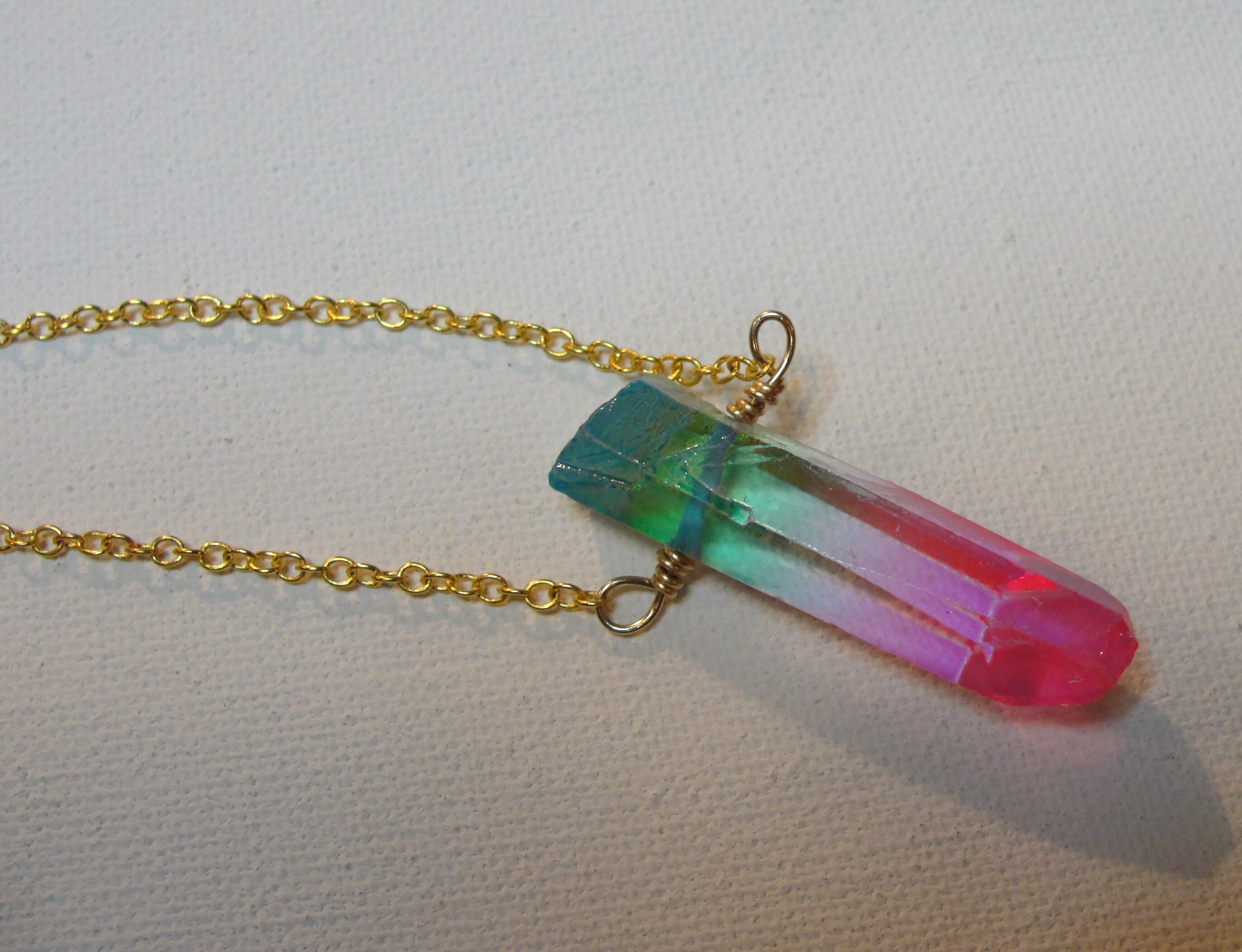 4. Stunning Pink and Blue Crystal on 14k Gold Filled Chain and Wire ...