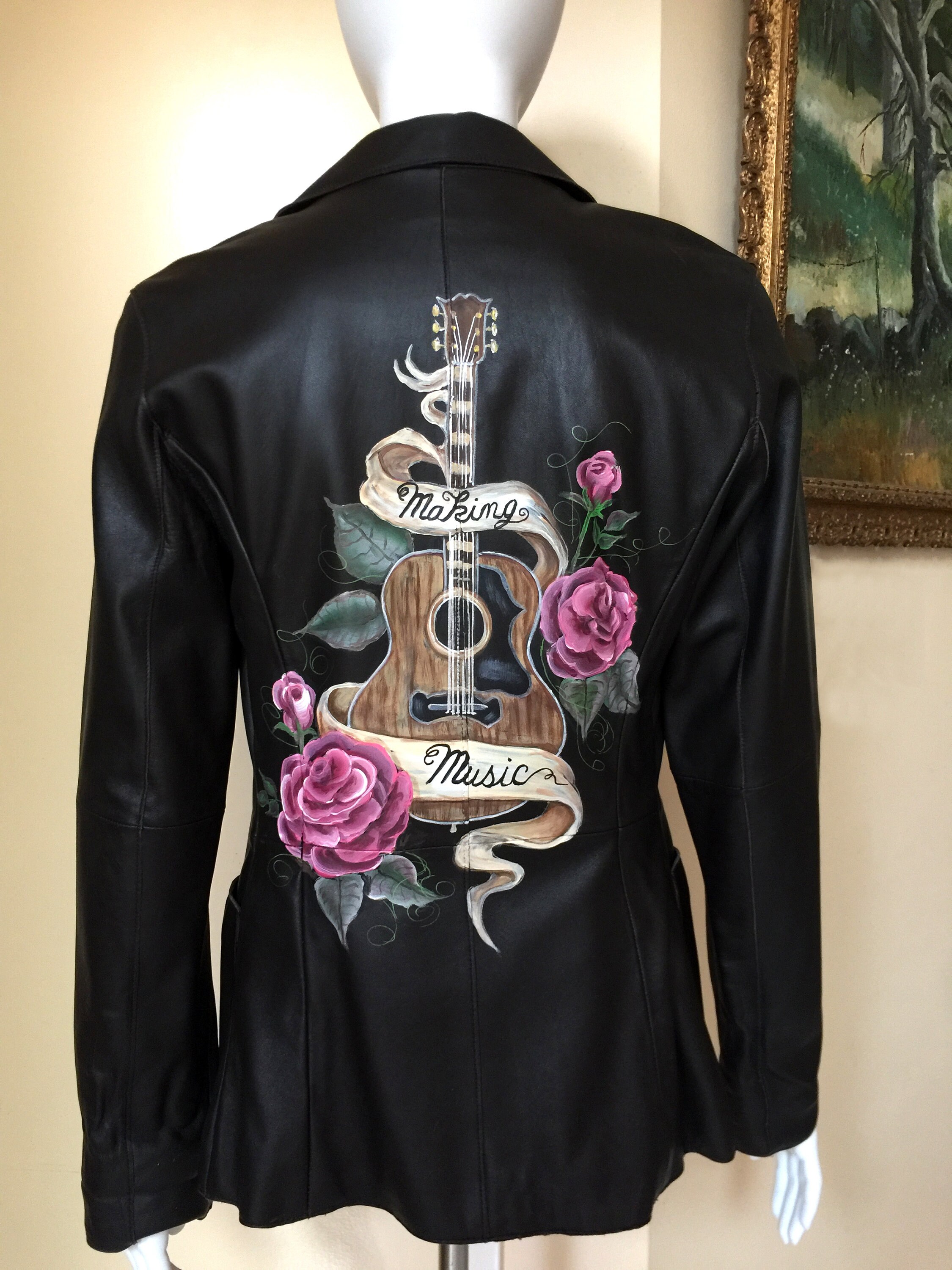 Hand Painted Leather Jacket - Making Music - Songwriter - Size S - Etsy