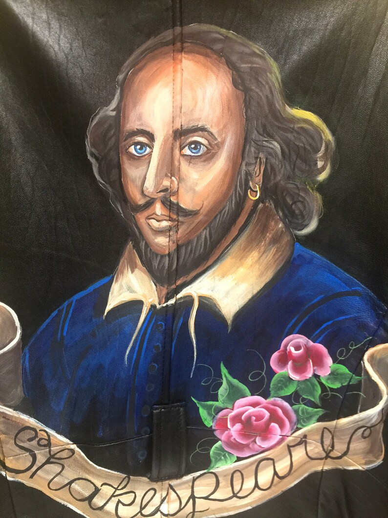 SOLD Hand Painted Leather Moto Jacket - SHAKESPEARE, Motorcycle Jacket ...