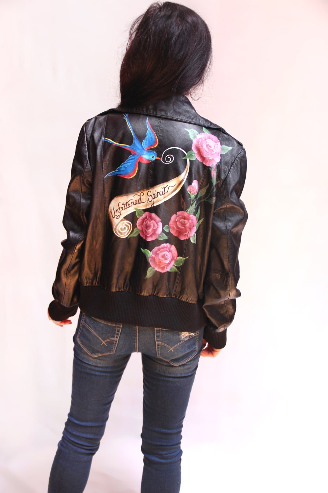 SOLD Hand Painted Leather Jacket - Unfettered Spirit - Free Spirit - Etsy