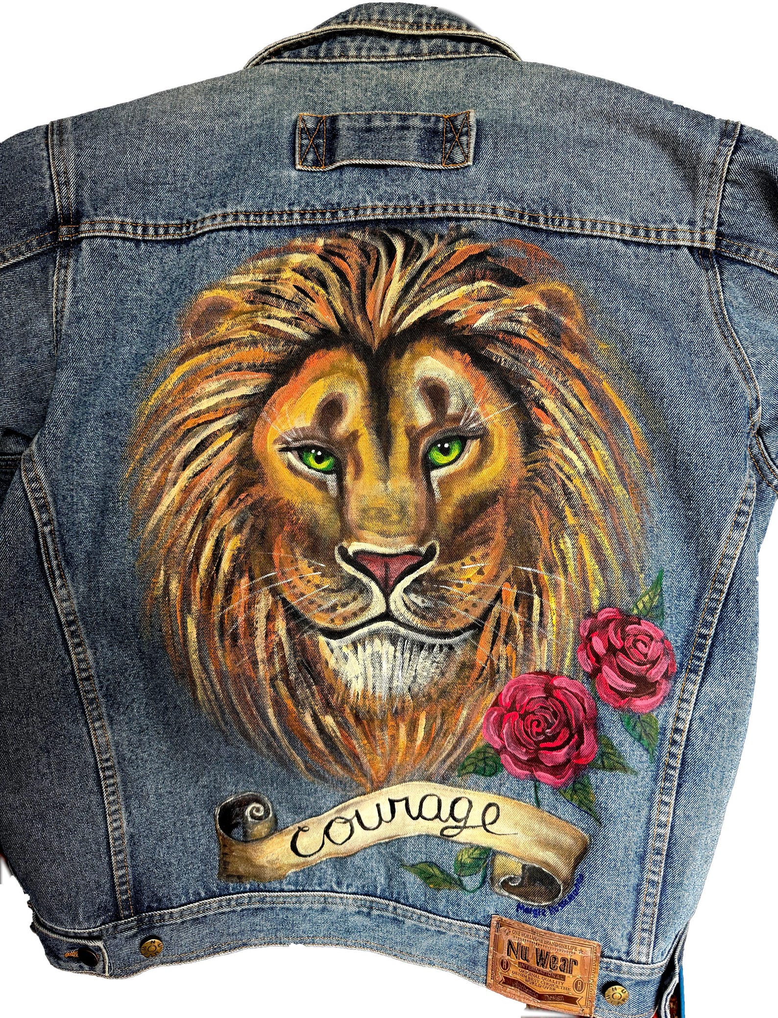 SOLD Hand Painted Denim Jacket - Lion, Courage - Etsy