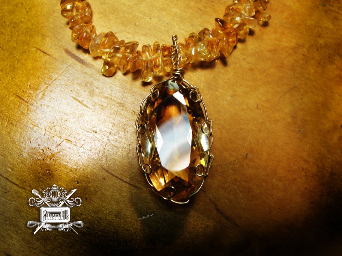Amber Colored CITRINE Chunk Necklace With HUGE 30mm Citrine Pendant ...