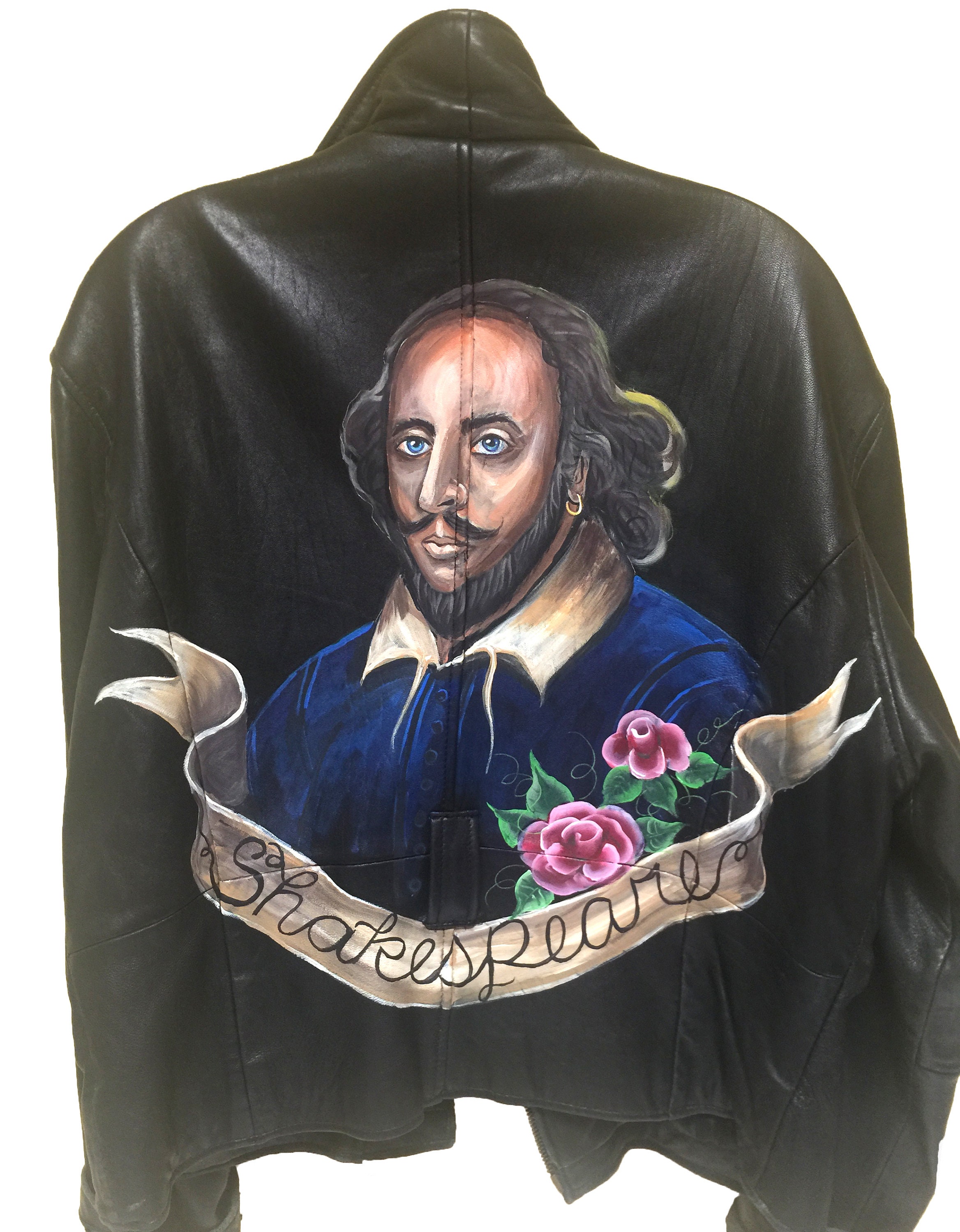 SOLD Hand Painted Leather Moto Jacket - SHAKESPEARE, Motorcycle Jacket ...