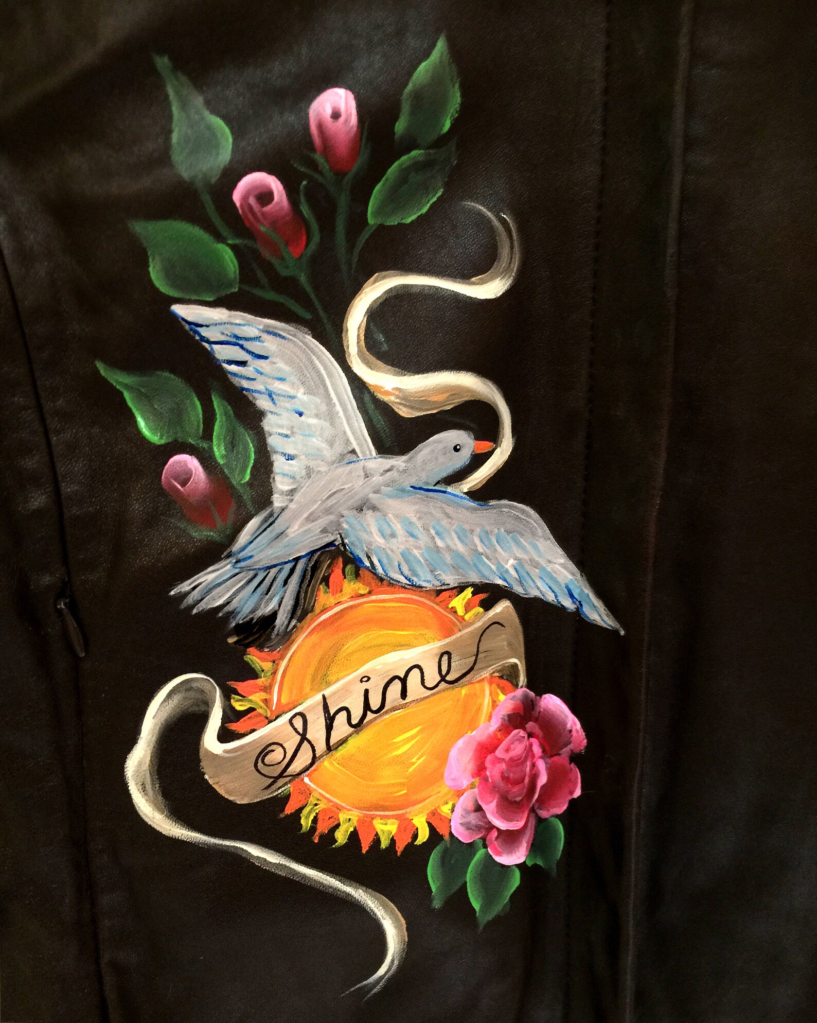 SOLD Hand Painted Leather Moto Jacket - Lighthouse, Ocean, Ignite the ...