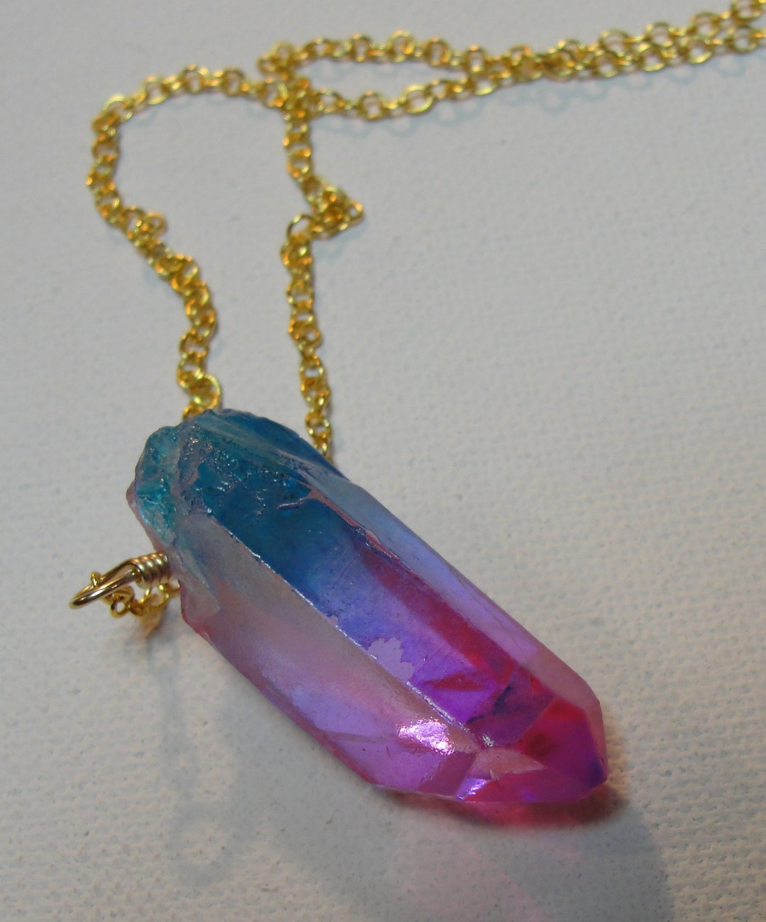 6. Chunk of Blue and Pink Crystal on 14k Gold Filled Chain and Wire ...