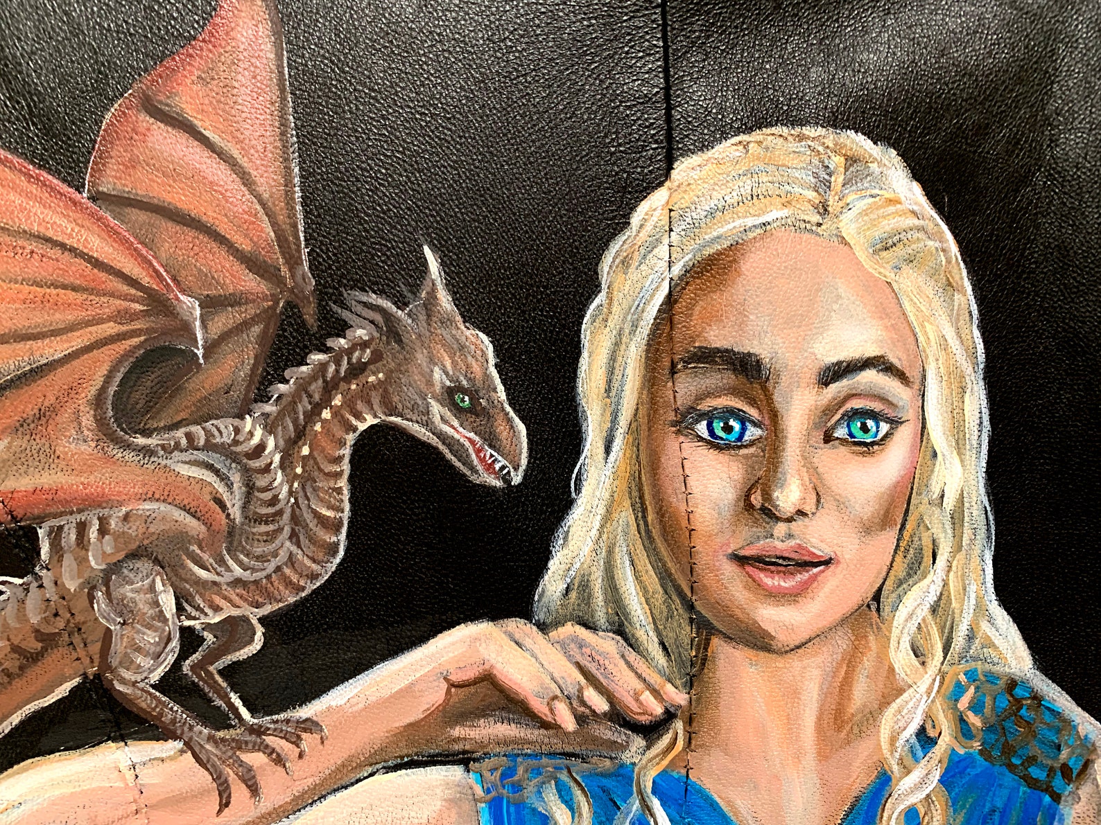 Hand Painted Long Leather Jacket - DAENERYS TARGARYEN and Her DRAGON ...