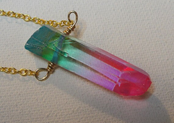 4. Stunning Pink and Blue Crystal on 14k Gold Filled Chain and | Etsy