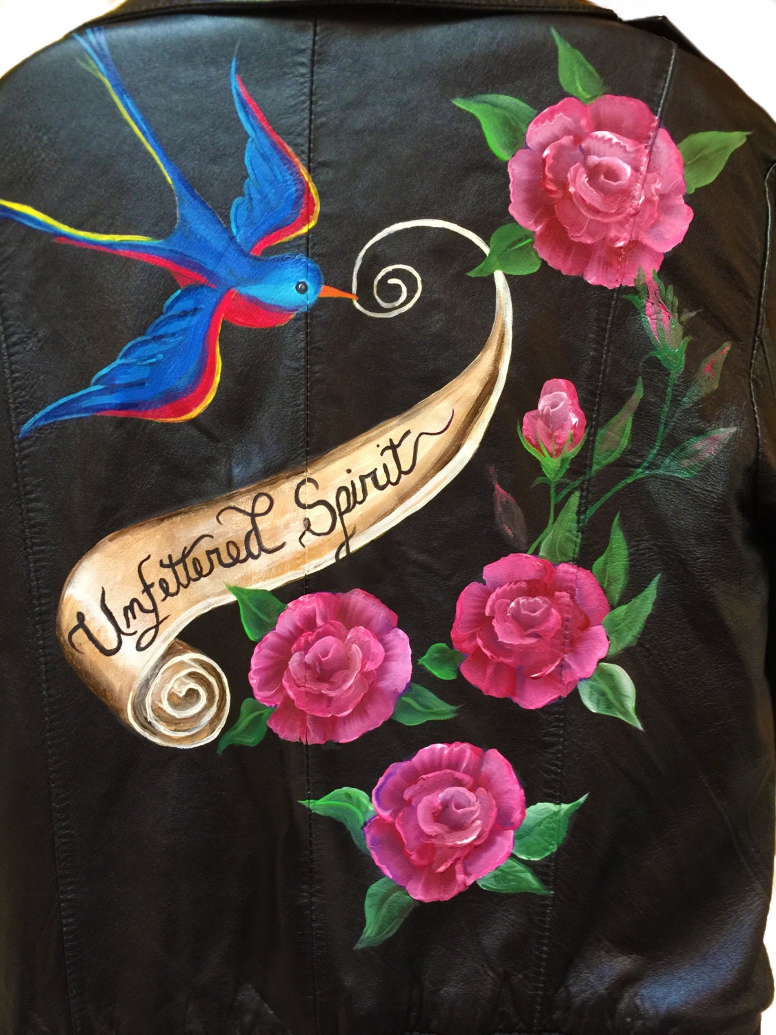 SOLD Hand Painted Leather Jacket - Unfettered Spirit - Free Spirit - Etsy