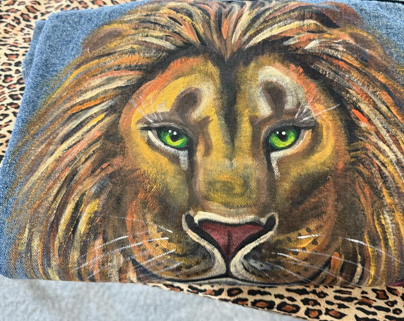 SOLD Hand Painted Denim Jacket - Lion, Courage - Etsy