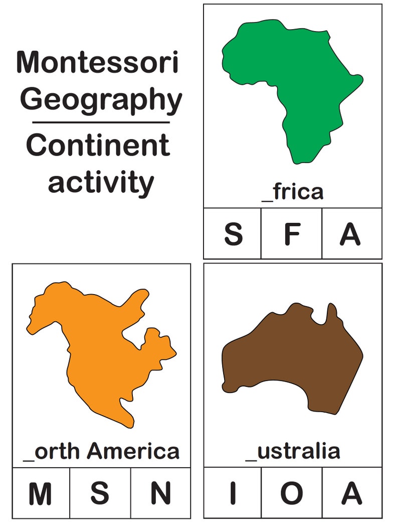 Montessori Continent Nomenclature Cards: Geography 3-part Cards ...