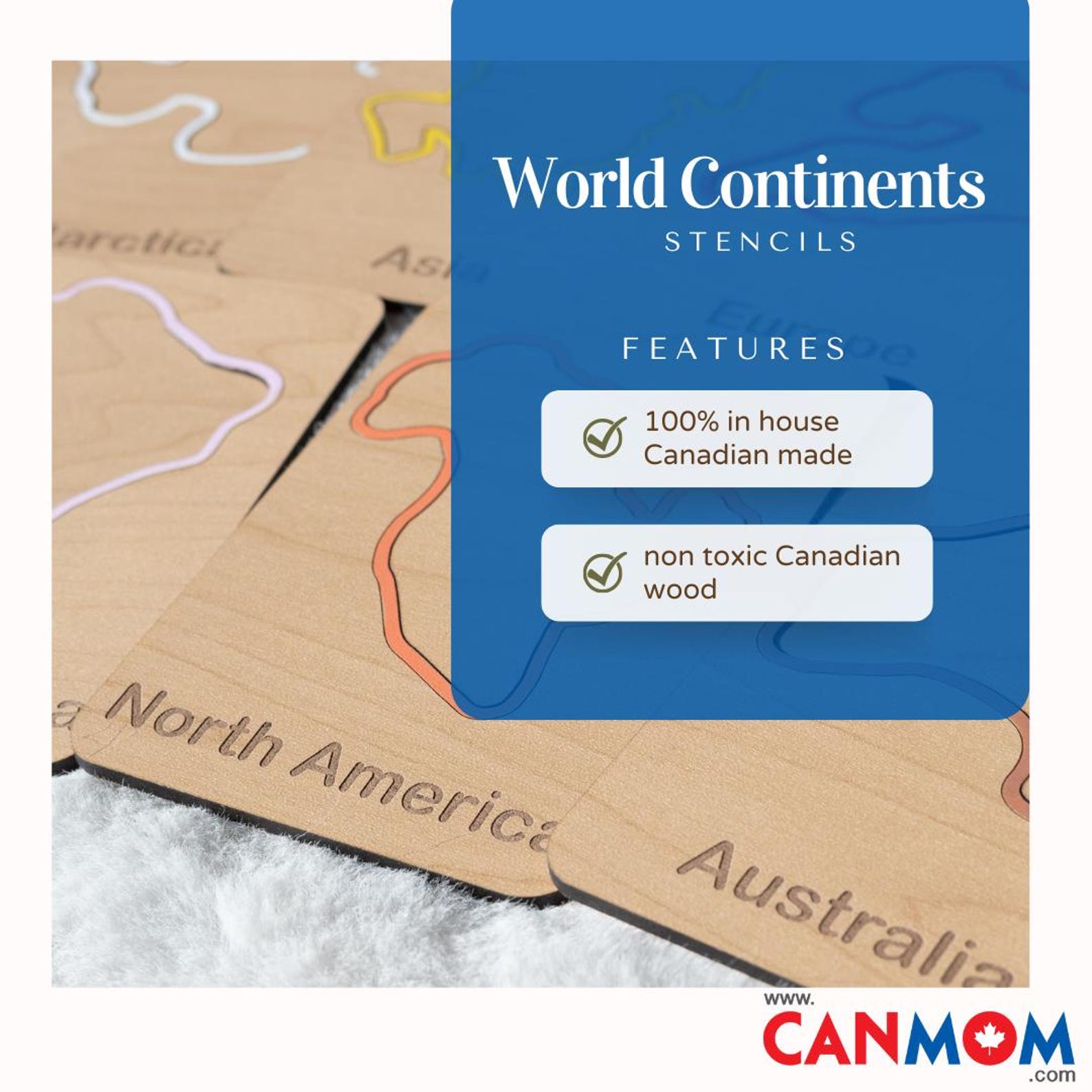Wooden Continent Stencils for Kids, Montessori Geography Activity ...