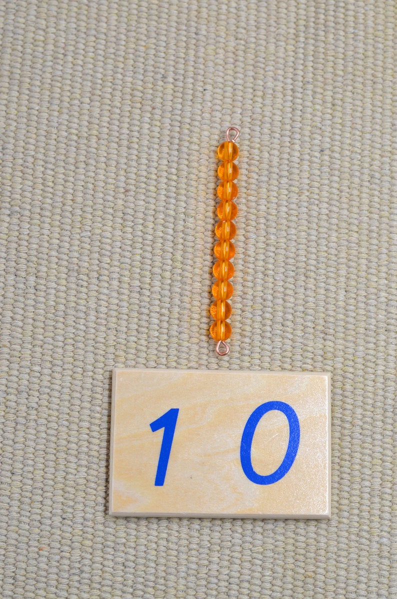 Montessori ten golden bead bars with wooden numbers / | Etsy
