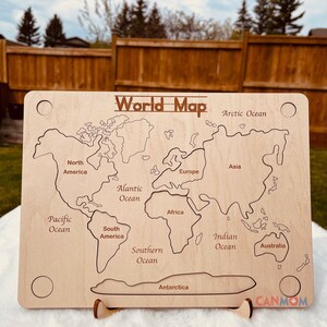 Wooden World Puzzle Map | Montessori Continent Map - Etsy