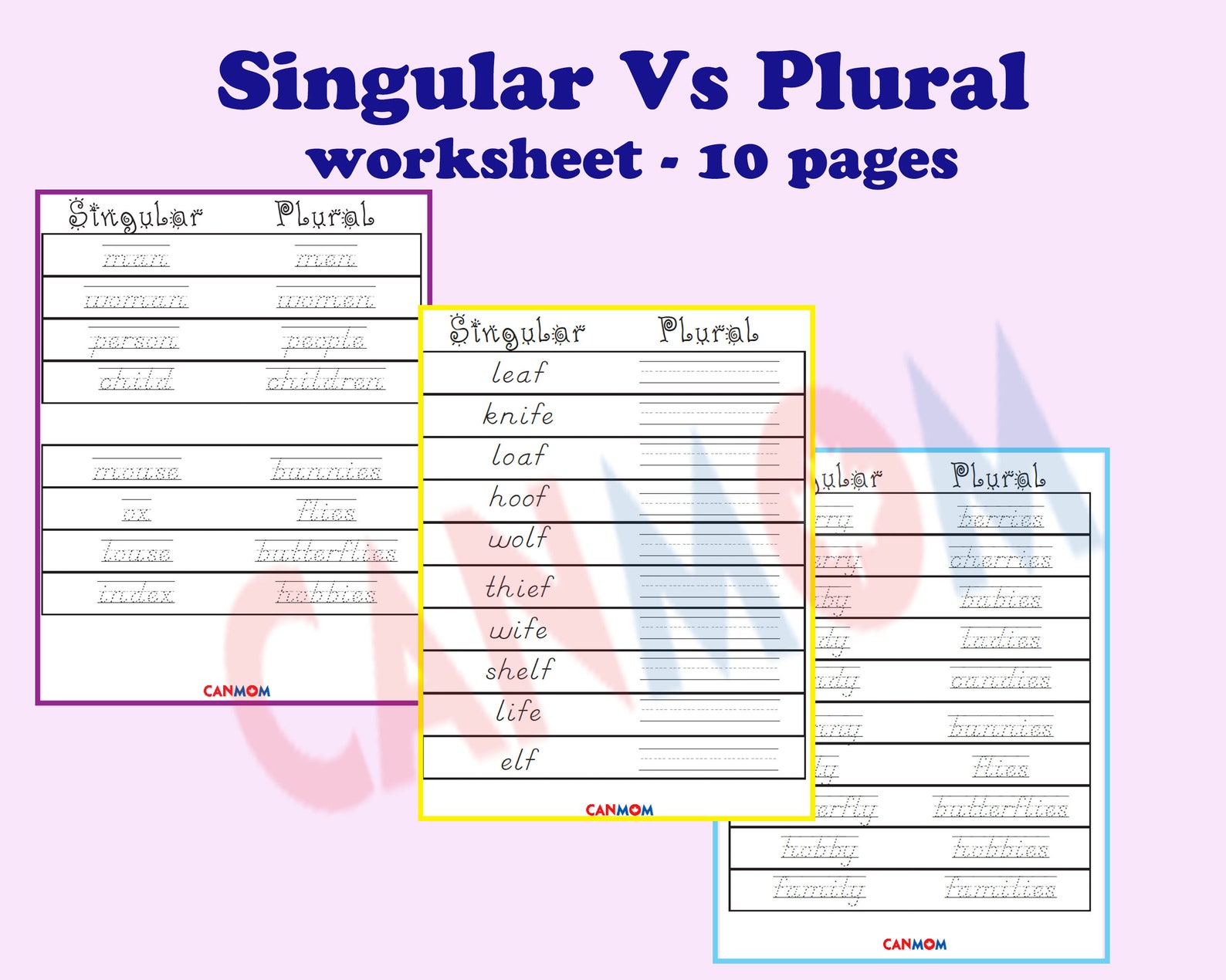 Singular and Plural English Worksheet / Montessori English | Etsy
