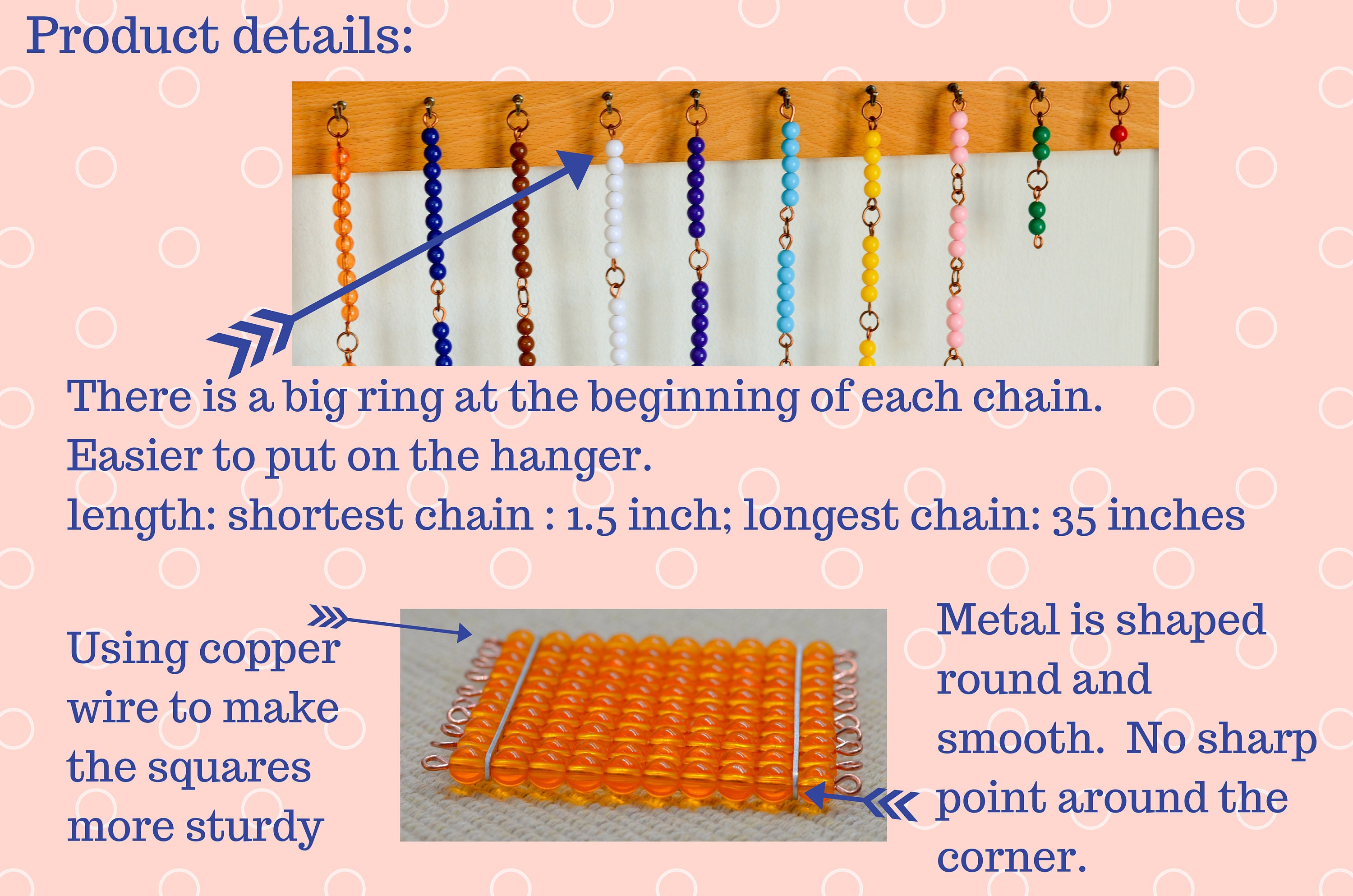 Montessori skip counting chains with custom wooden hanger / | Etsy