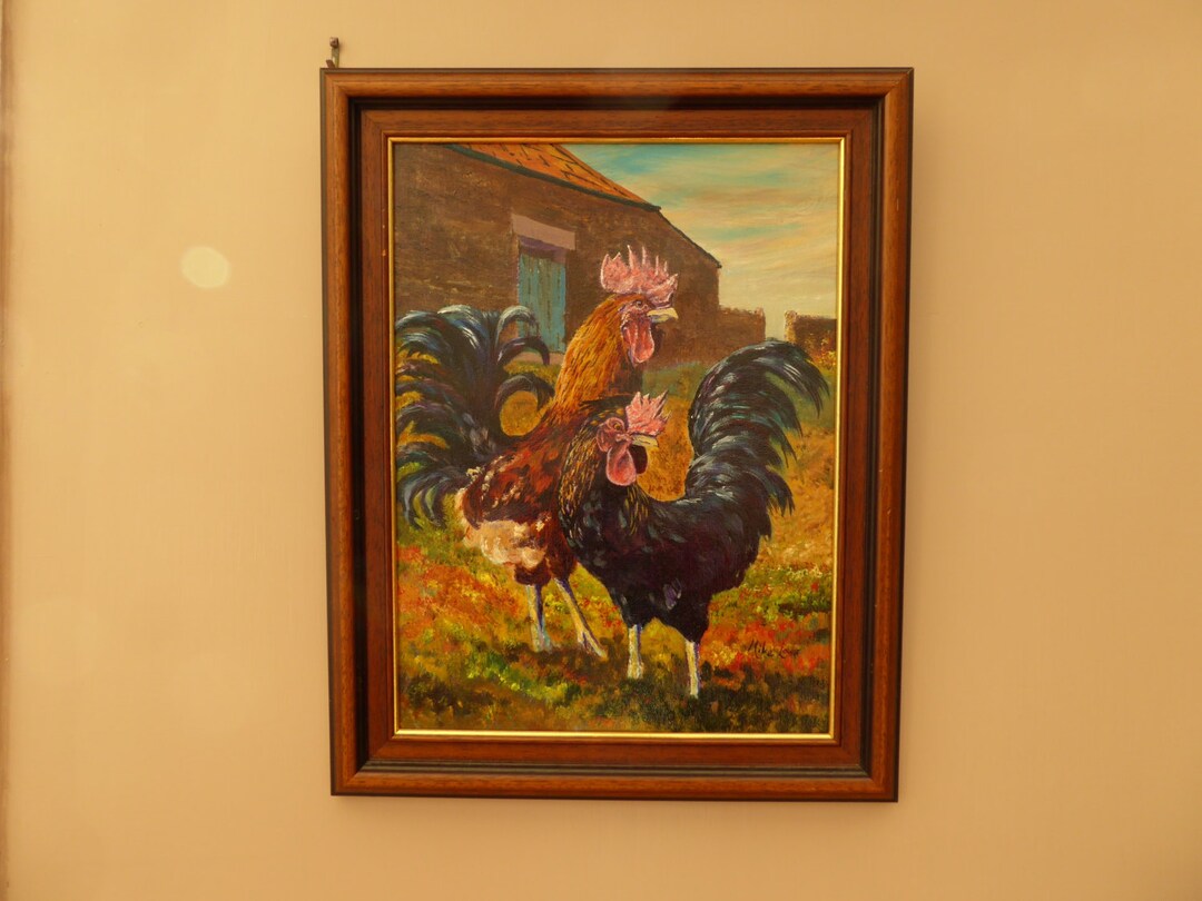 The Cockerels. an Original Acrylic Painting on Canvas Board, Varnished ...