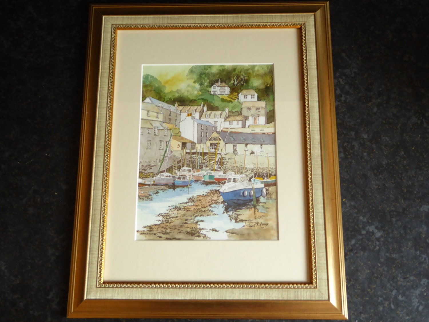 Polperro Harbour. an Original Line and Watercolour Wash Painting of a ...