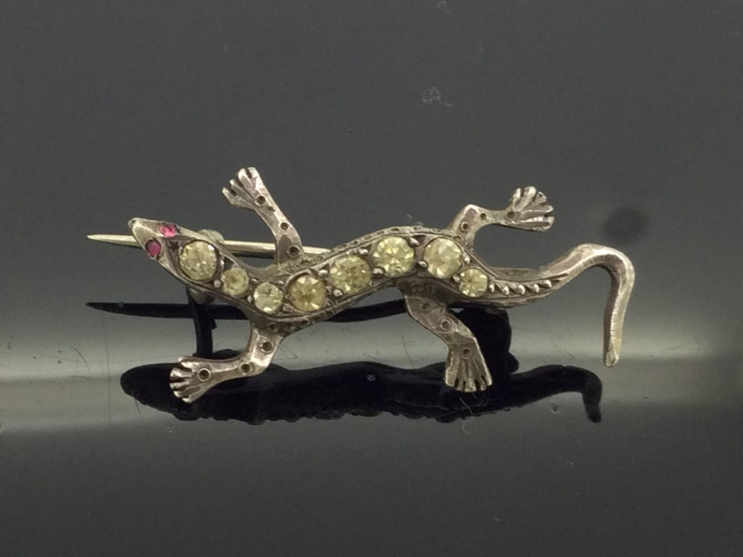 Antique Small Salamander Pin Brooch Silver 900 Hallmarked Garnet Eyes ...