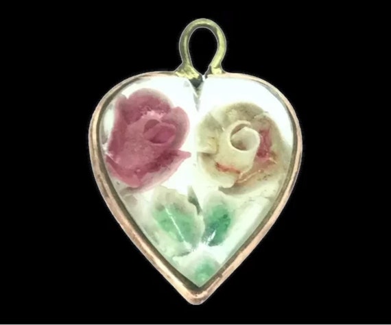 Art Deco Reverse Intaglio Heart Flowers Pendant Costume French - Etsy