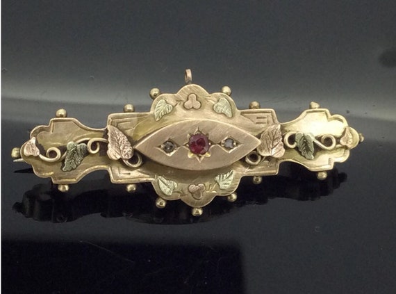 Antique Gold 9CT 375 Brooch Pin Locket Old Rose Cut G… - Gem