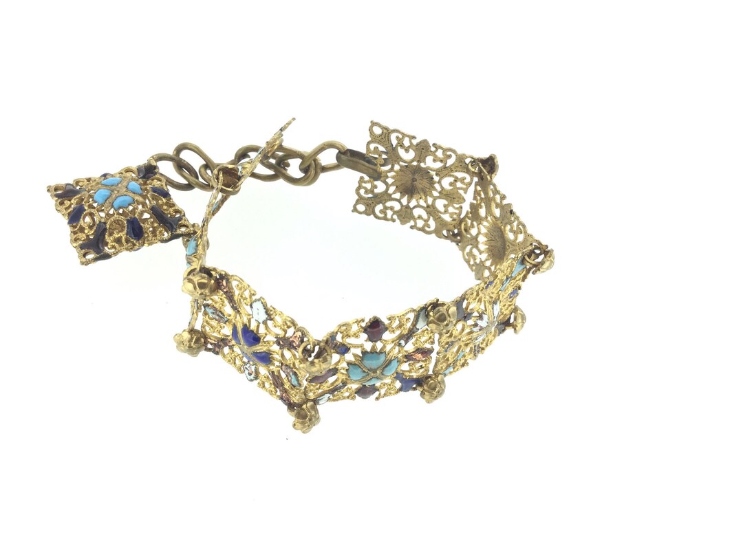 Rare Antique French Enamelled Filigree Bracelet Articulated Design 1890 ...