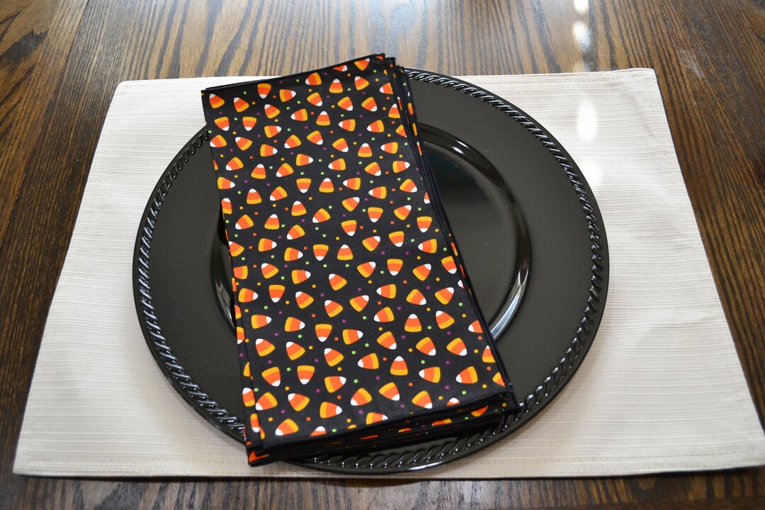 Candy Corn Cloth Napkins, Halloween Cloth Napkins, Reusable Cloth ...