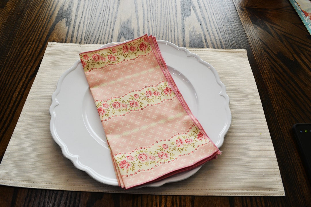 Pink Floral Cloth Napkins Reusable Cloth Napkins Set of 6 - Etsy